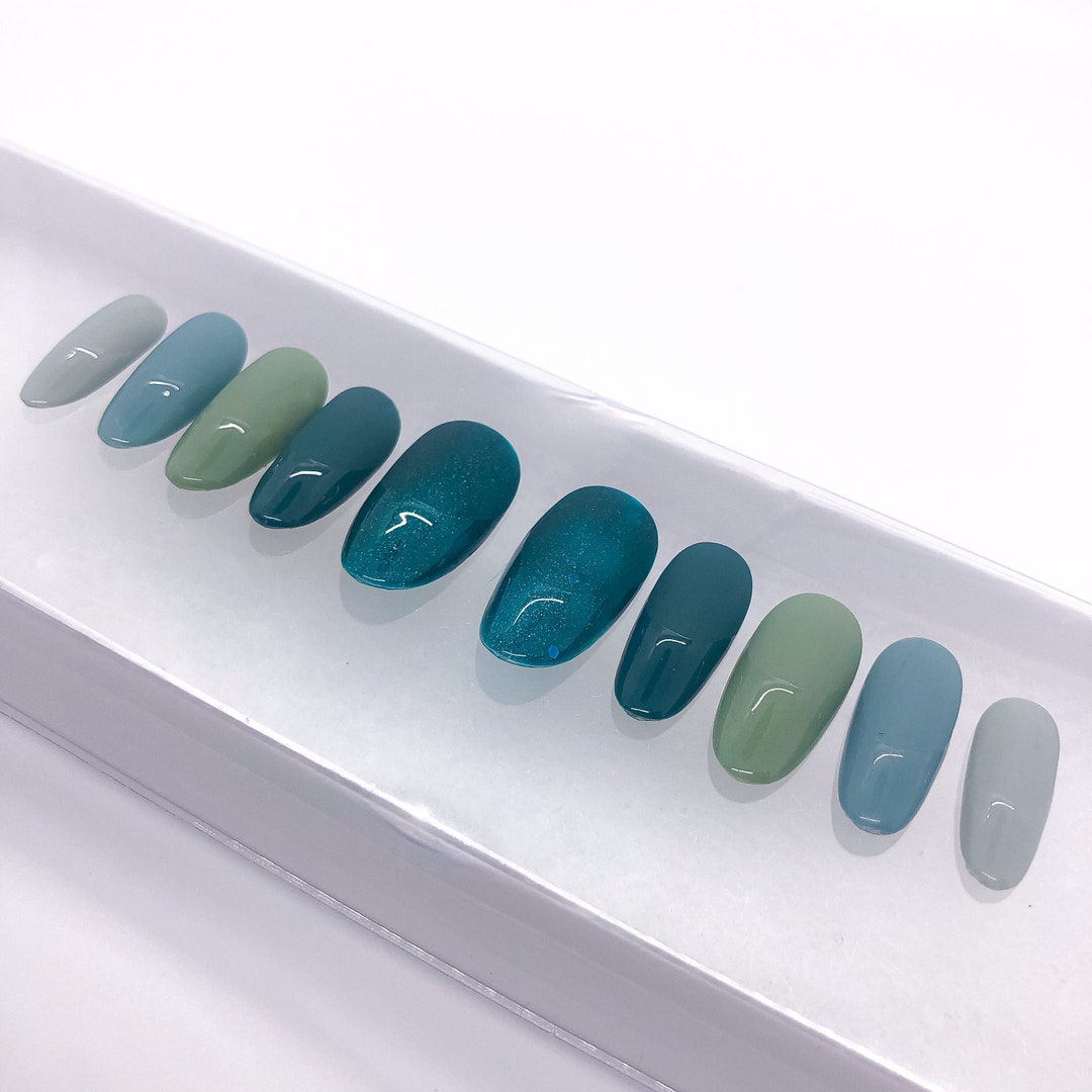 Shades of Green Press on Nails Green Nails Matte French Tip Nails ...