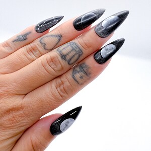 Moon Phase Nails Moon Nails Black Nails Cat Eye Nails Hand Painted ...