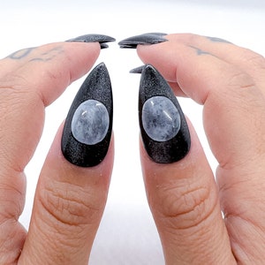 Moon Phase Nails Moon Nails Black Nails Cat Eye Nails Hand Painted ...