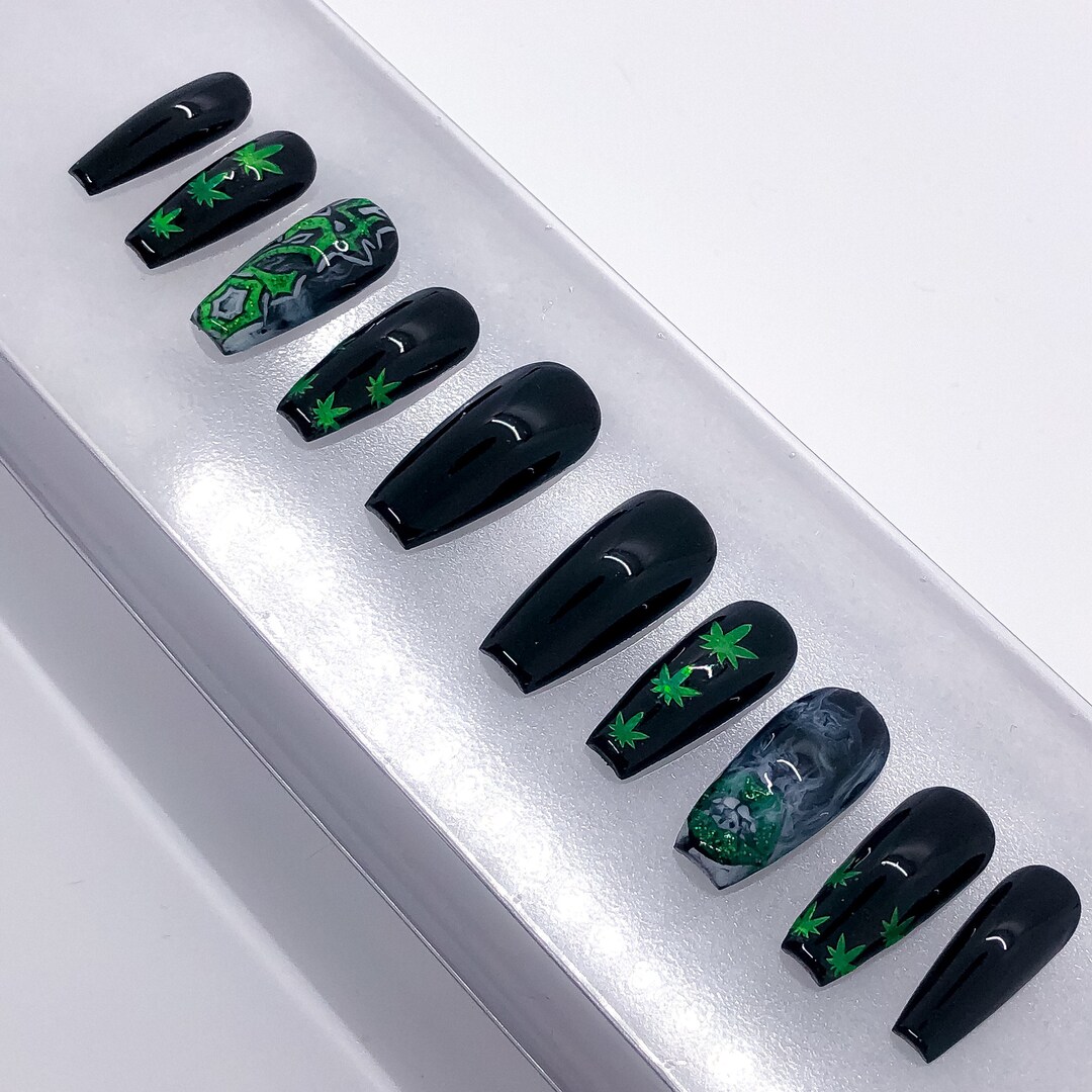 420 Press on Nails 420 Nails Black Nails Fake Nails Quality Nails 420 ...