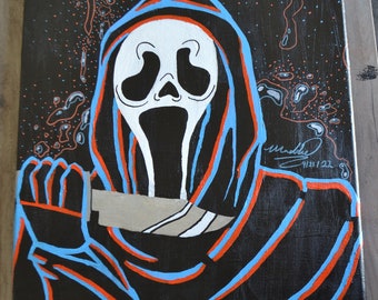 Ghostface Painting, Wall Art, Hand-painted, Scream, Wall Decor, Canvas ...