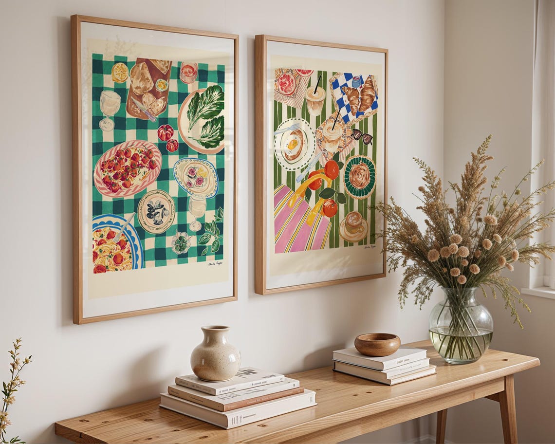 Dinner Table Art Print, Picnic Print, Dinner Poster, Kitchen Print ...