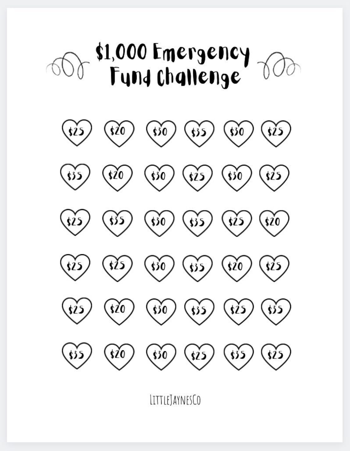 Printable 1000 & 5000 Dollar Emergency Fund Savings Challenge, Savings ...