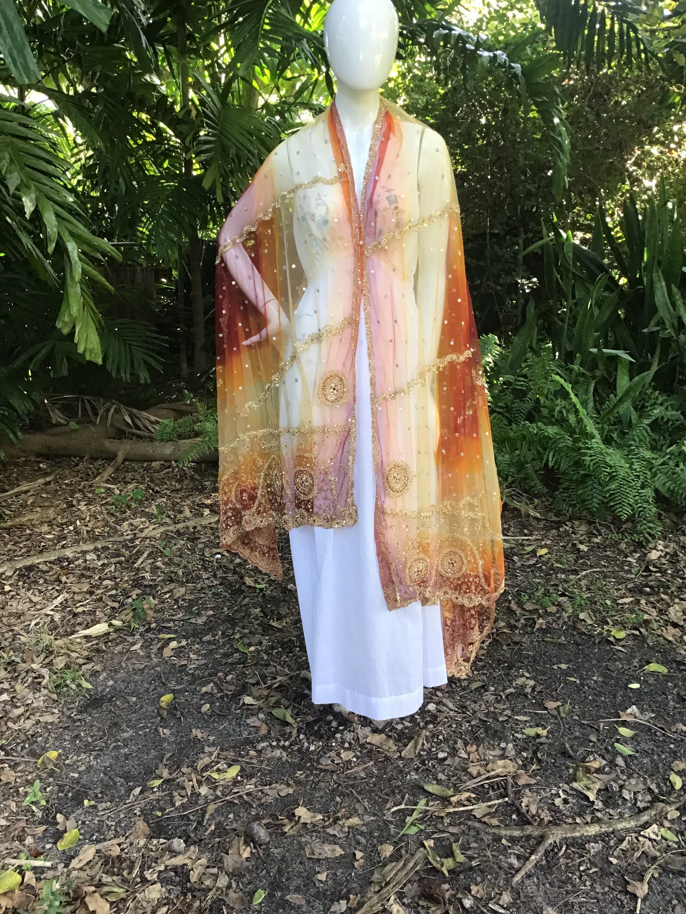 Vintage Netting Shawl With Gold Embroidery - Etsy