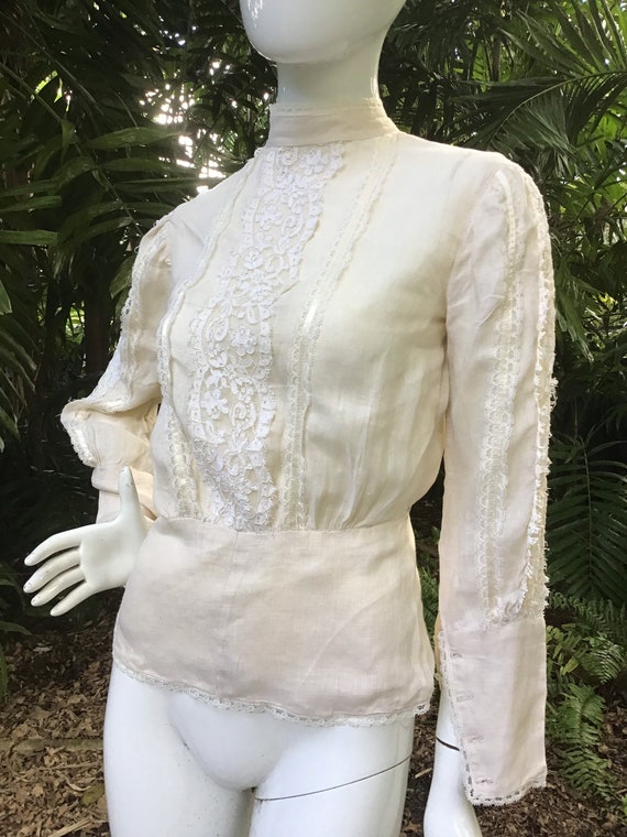 Victorian Linen Blouse With Couched Back Design, Fron… - Gem