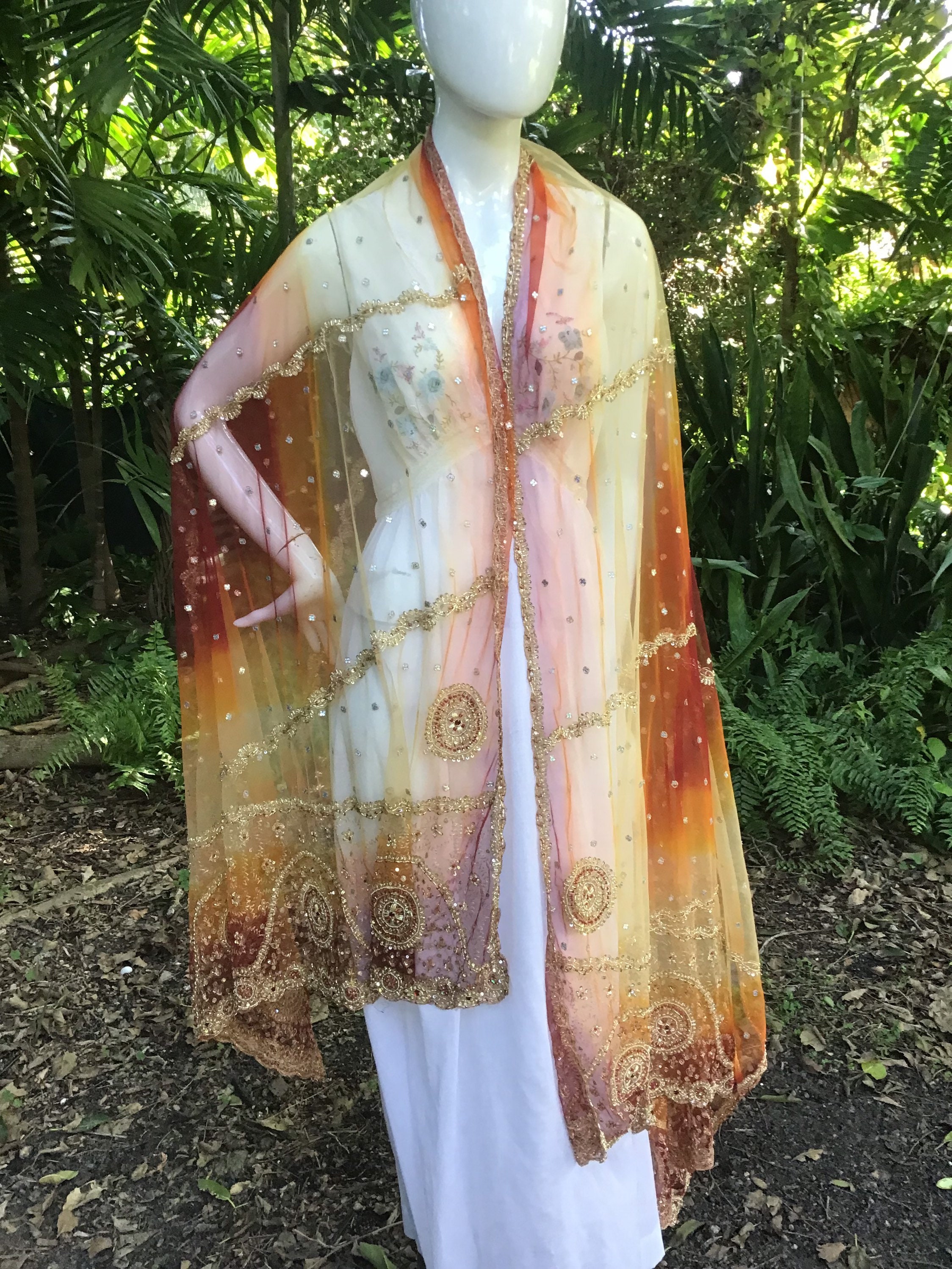 Vintage Netting Shawl With Gold Embroidery - Etsy