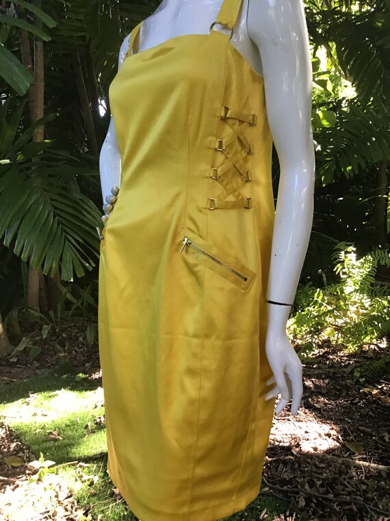 Vintage Cache 90s chic yellow Dress with zippers - Gem