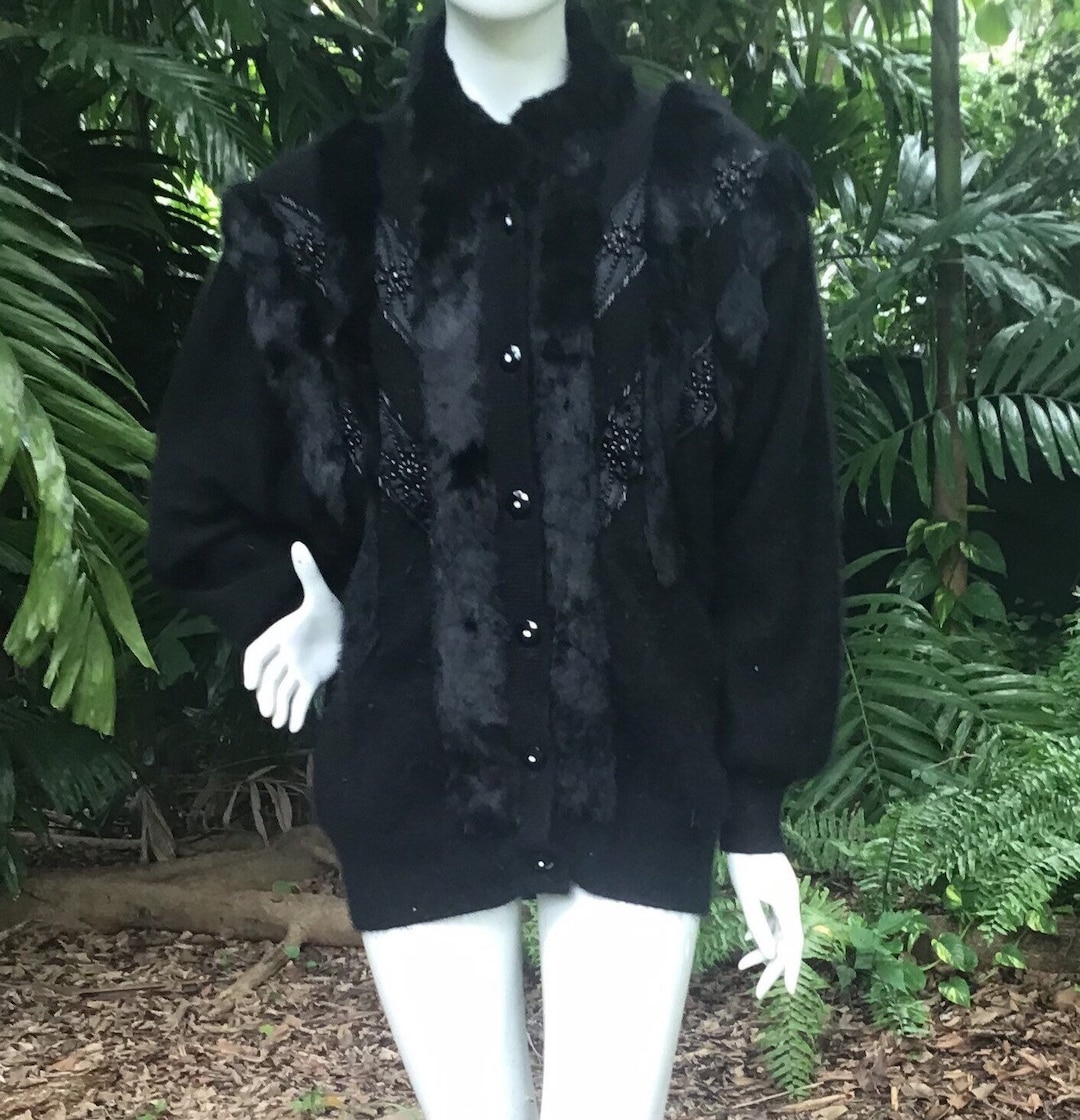 Vintage Angora Wool With Fur and Beads Cardigan - Etsy