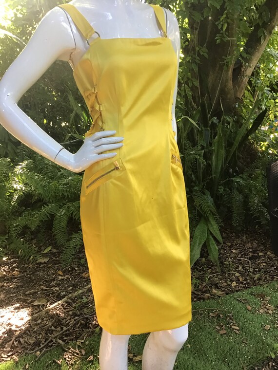 Vintage Cache 90s chic yellow Dress with zippers - Gem