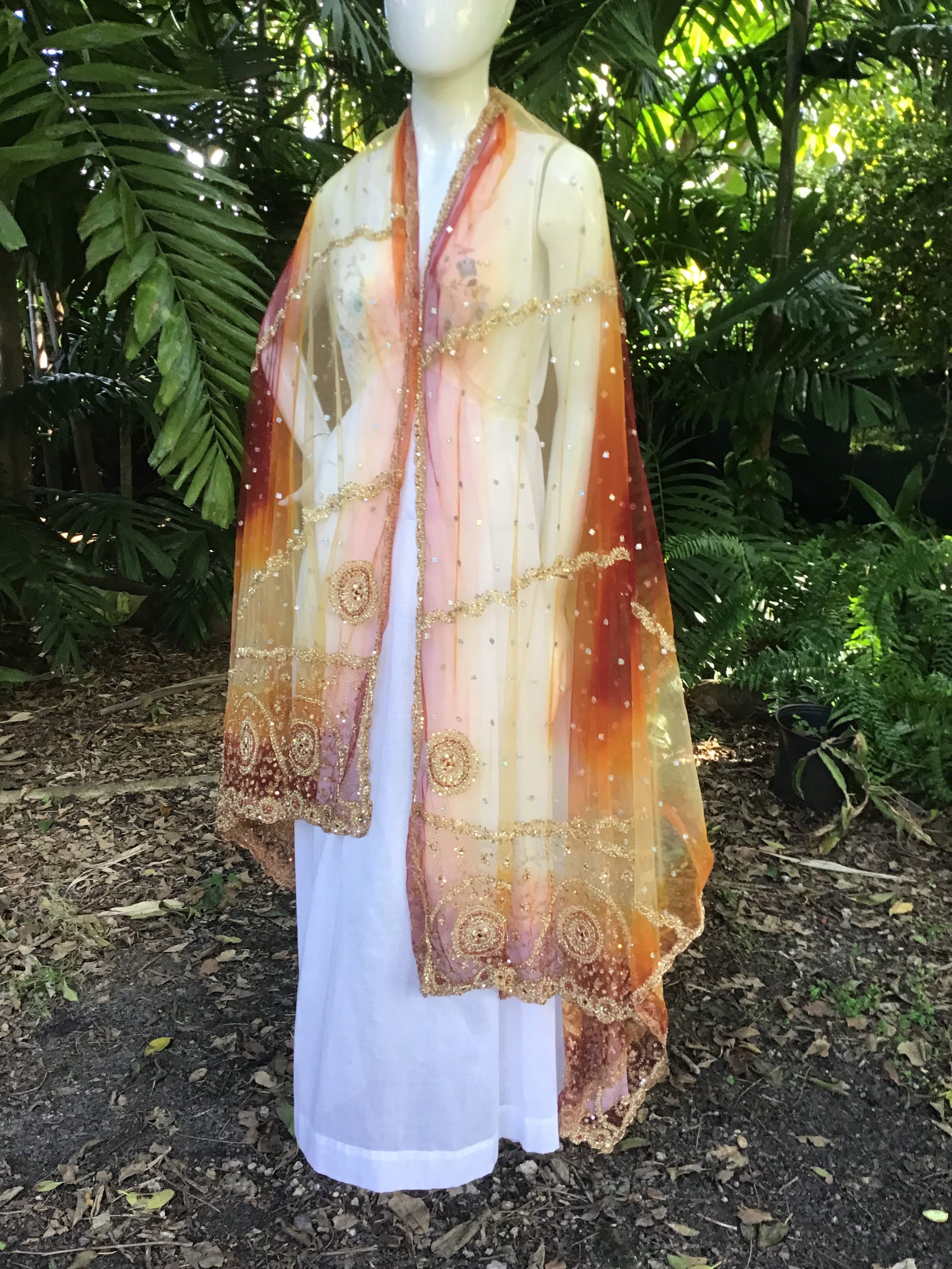 Vintage Netting Shawl With Gold Embroidery - Etsy