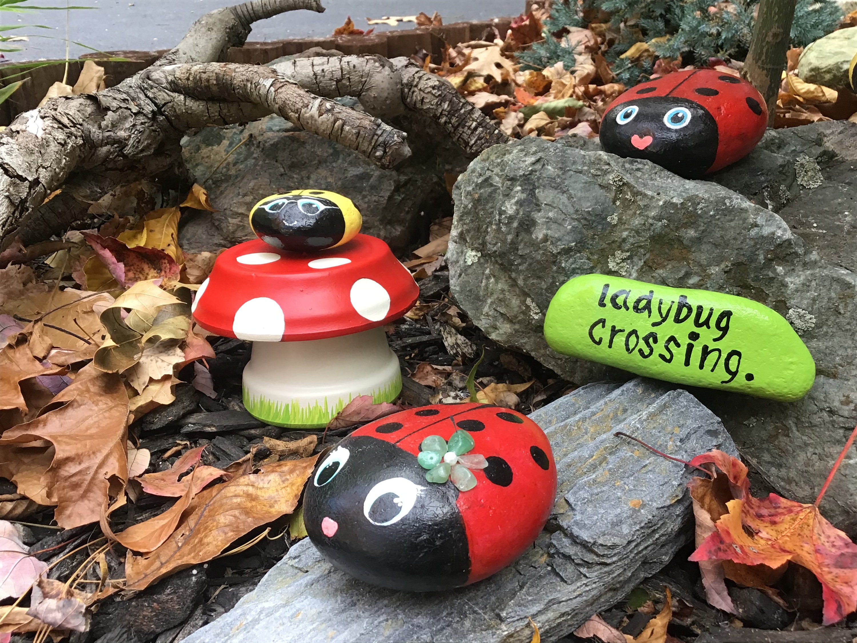 Rock Painted Lady Bugs. - Etsy