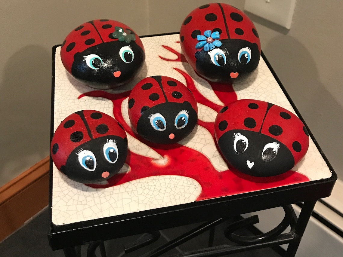 Rock Painted Lady Bugs. - Etsy