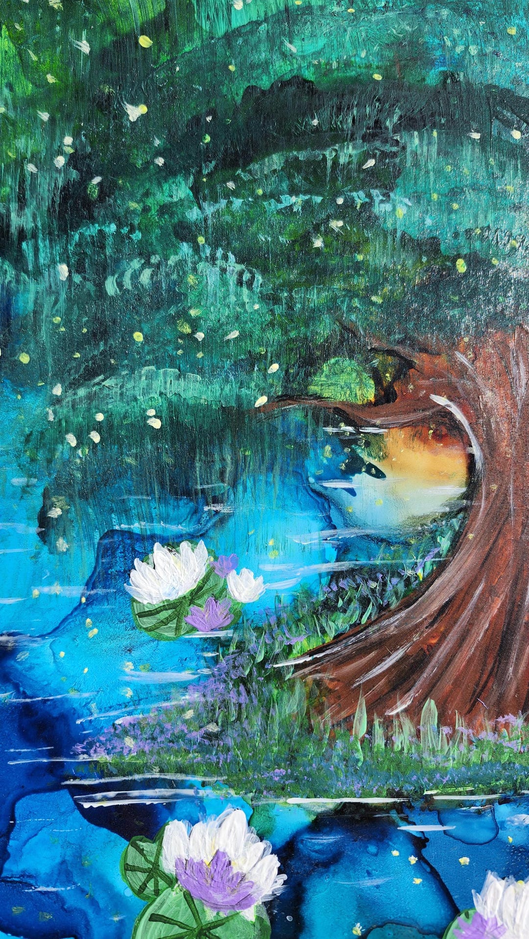 Original Alcohol Ink Painting, Bayou Art, Trees, Abstract Art, Eclectic ...
