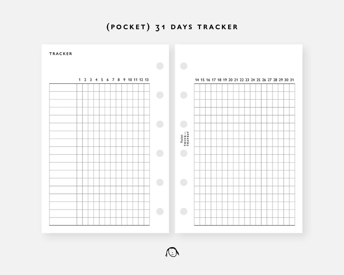 POCKET Size 31 Days Tracker Printable Inserts | Agenda Printable | Ring ...