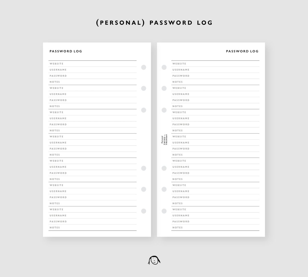 PERSONAL Size Password Log Printable Inserts / Agenda Printable / Ring ...