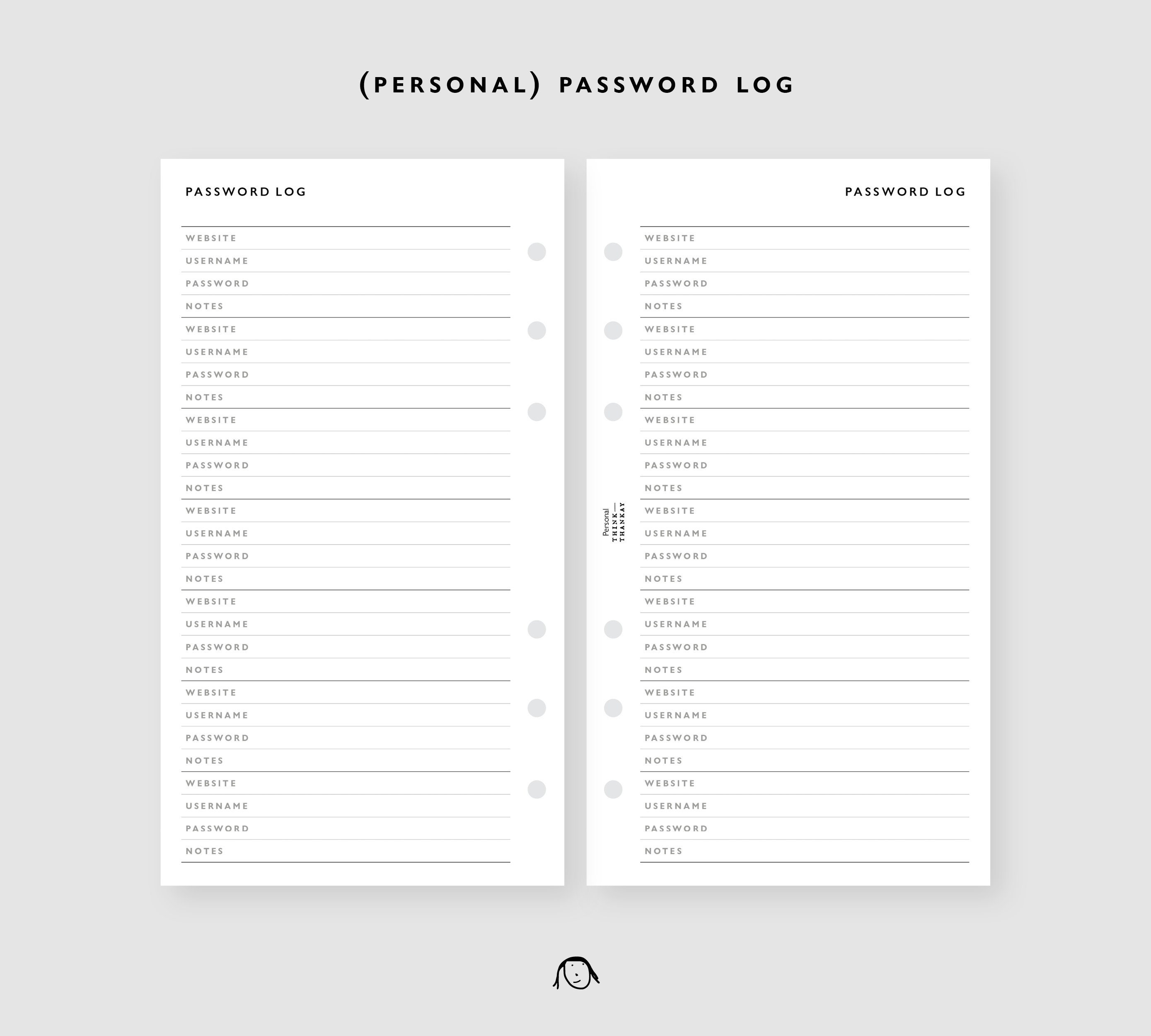 PERSONAL Size Password Log Printable Inserts / Agenda Printable / Ring ...