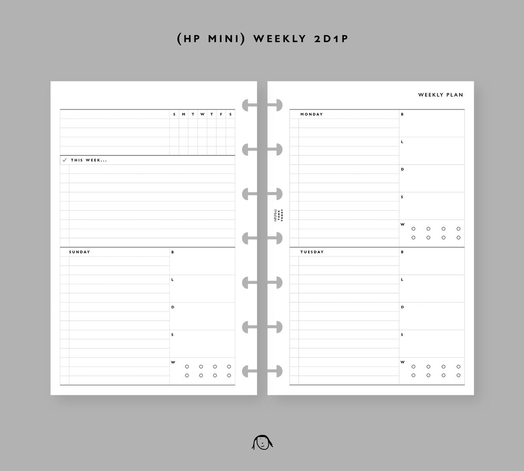HP Mini Size Weekly 2D1P Printable Inserts / Discbound Refills ...