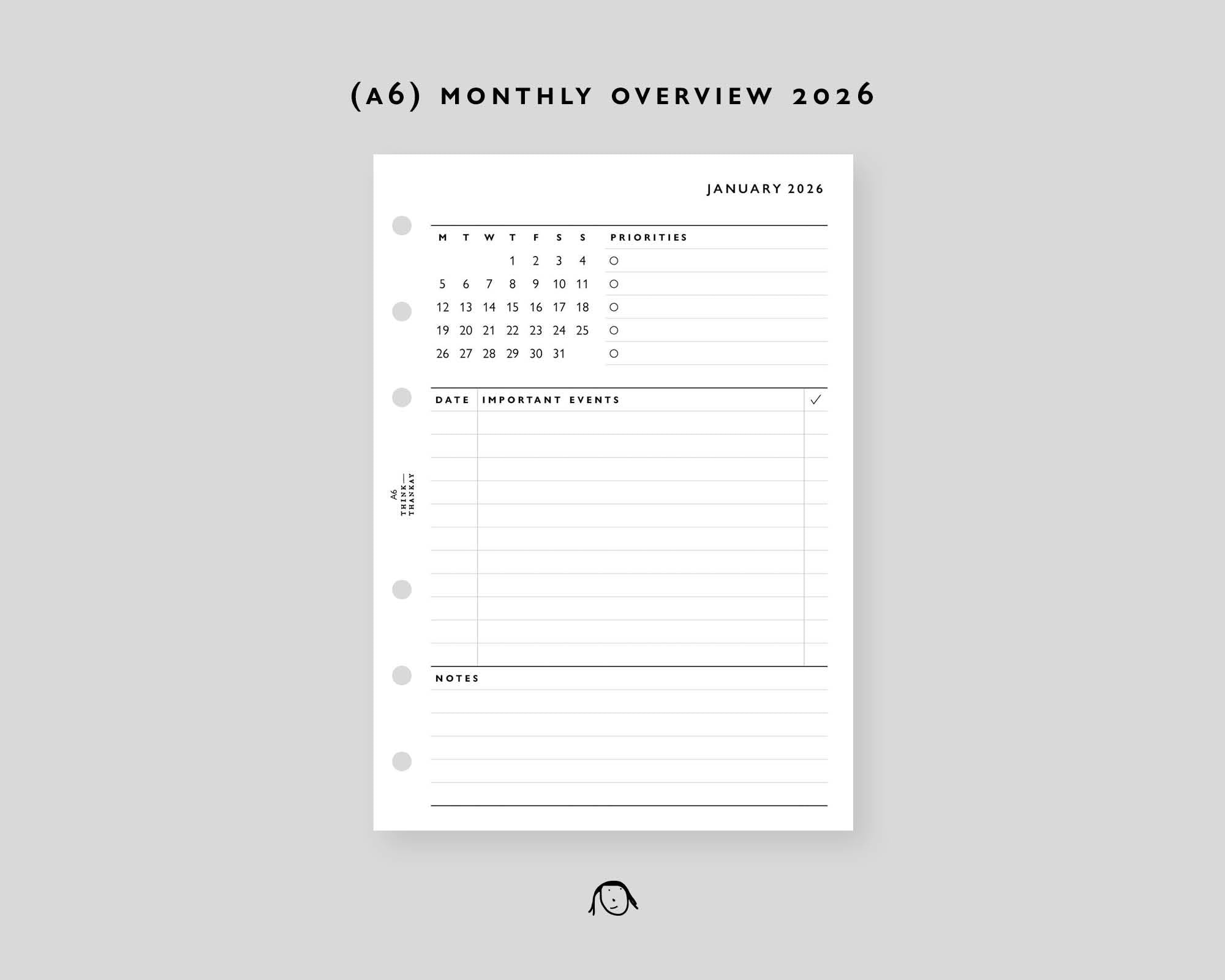 A6 Monthly Planner 2026 Printable Inserts: Ring Binder Refills (PDF ...