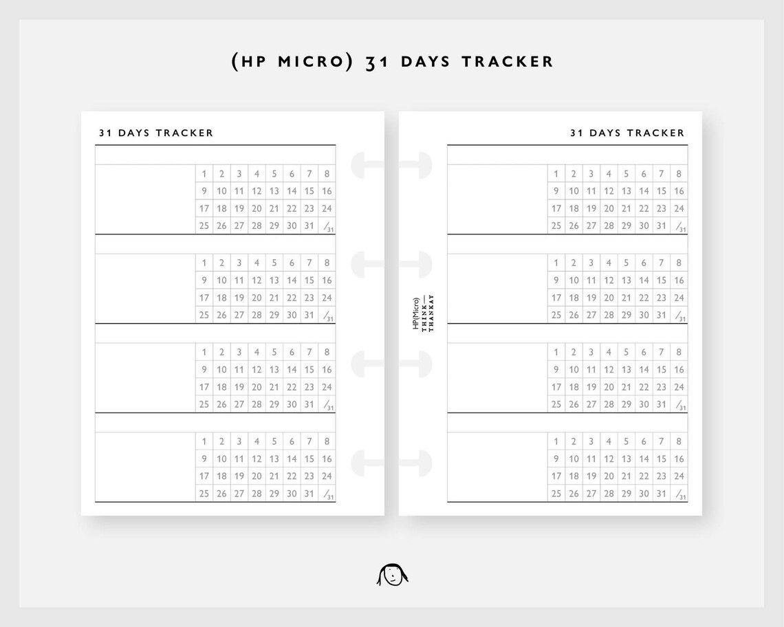 HP Micro Size 31 Days Tracker Printable Inserts / Happy Planner Micro ...