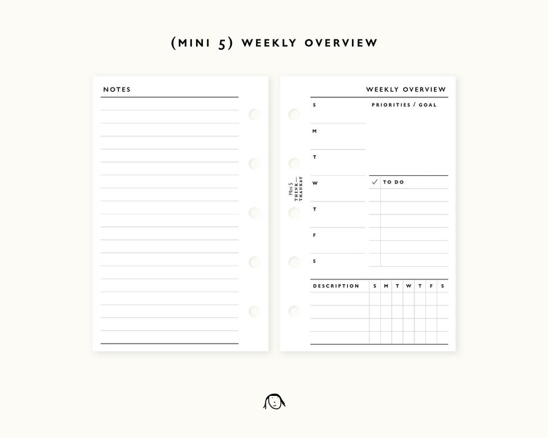 Mini 5 Weekly Overview Printable Inserts / Weekly Planner / Agenda Printable / Ring Binder ...