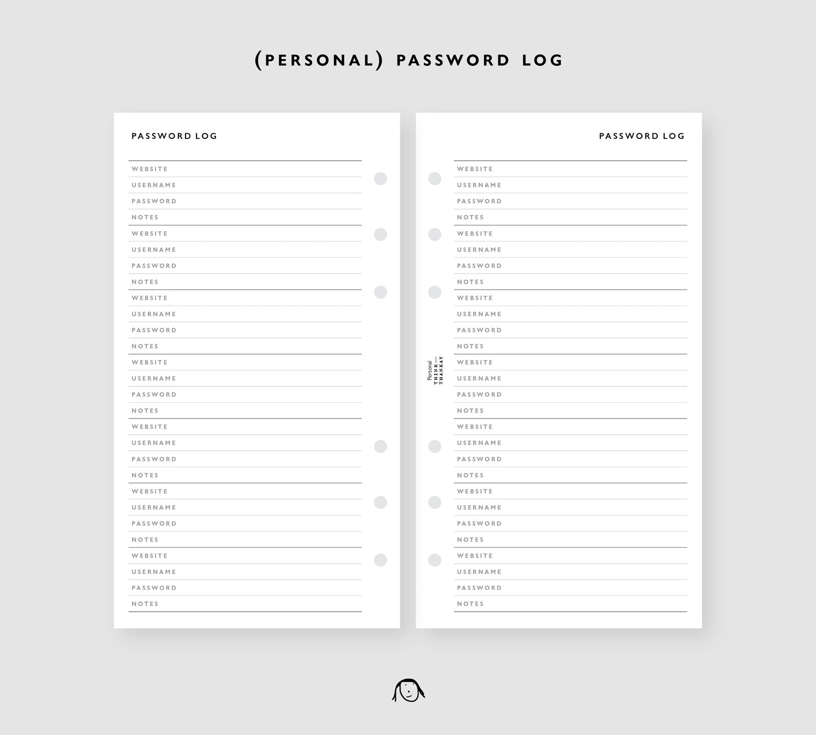 PERSONAL Size Password Log Printable Inserts / Agenda Printable / Ring ...