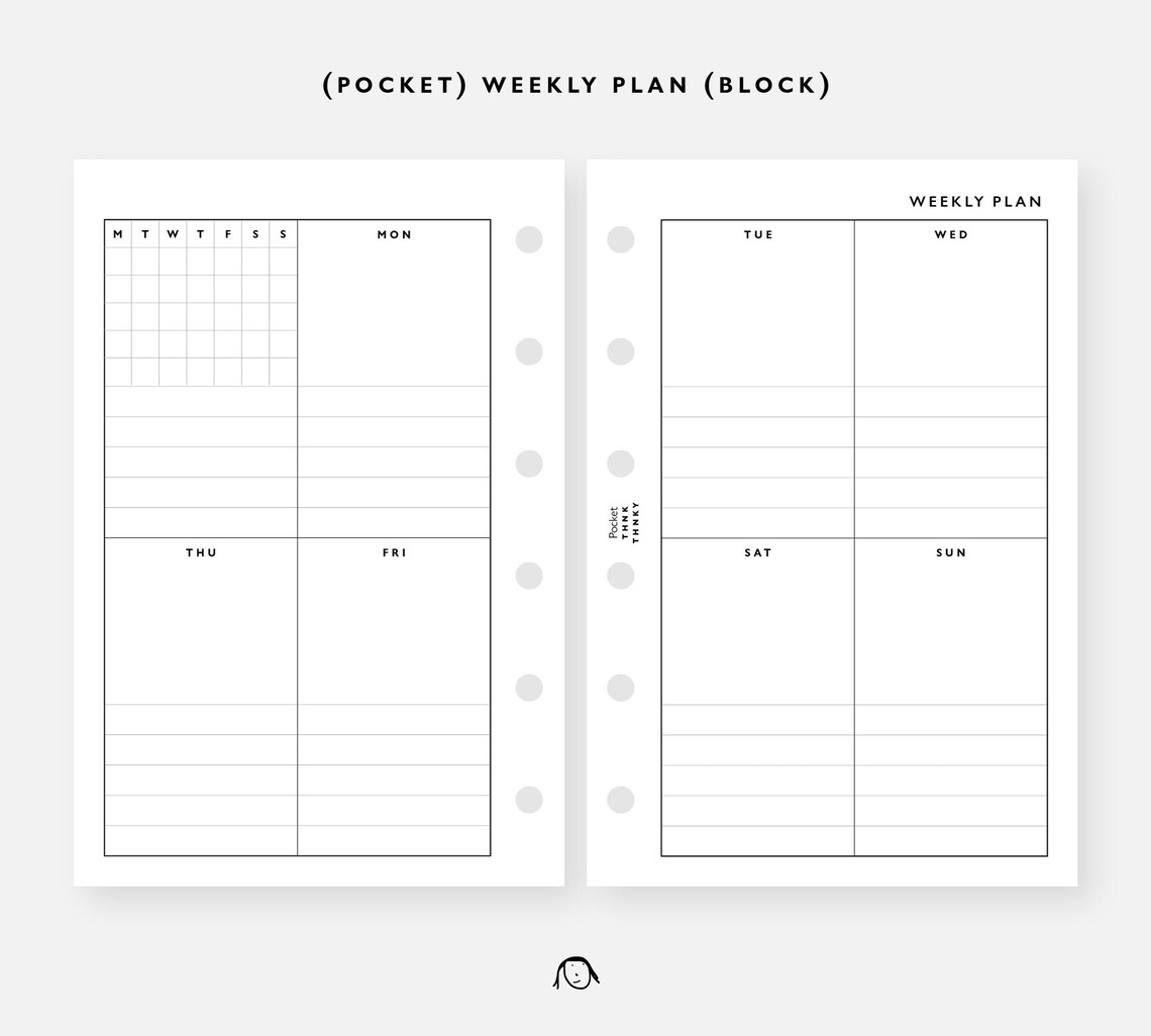 POCKET Size Weekly Block Printable Inserts | Agenda Printable | Ring ...
