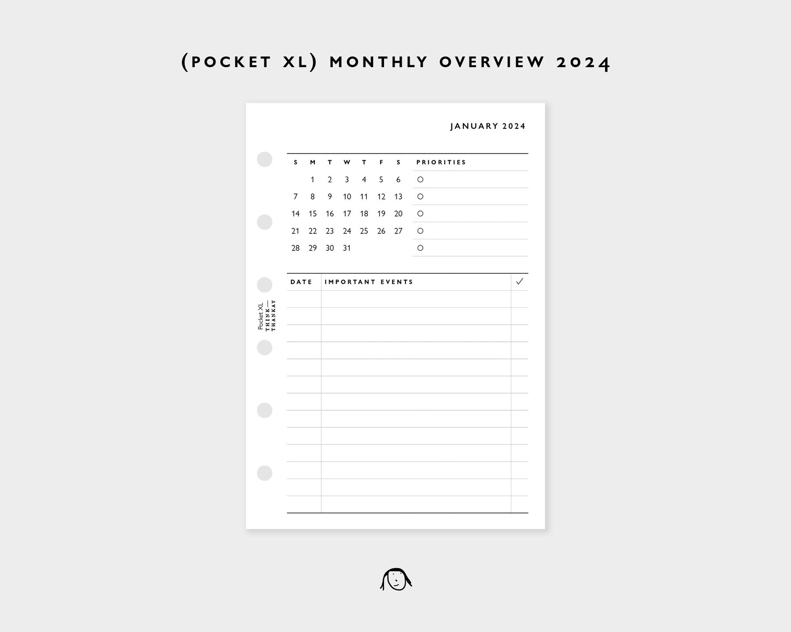 POCKET XL Size Monthly Overview Plan 2024 Printable Inserts - Etsy