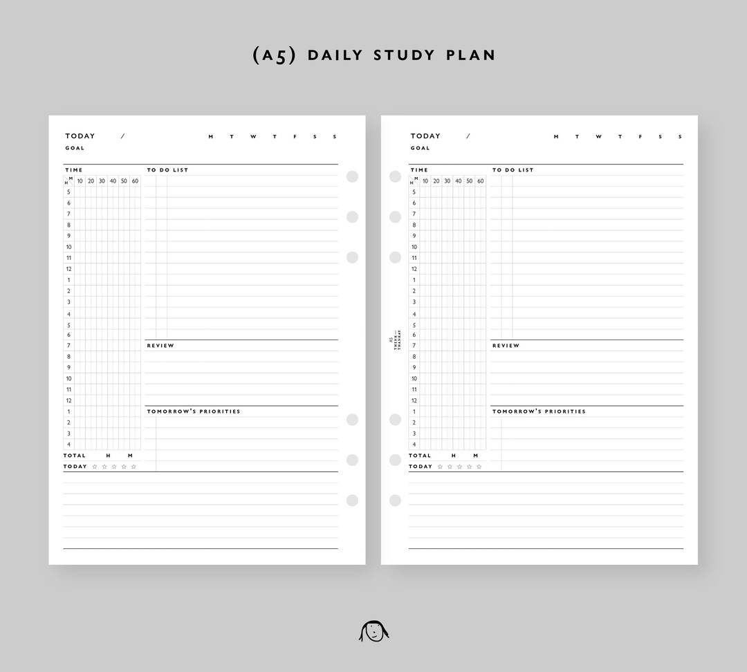 A5 Size Daily Study Plan Printable Inserts - Etsy