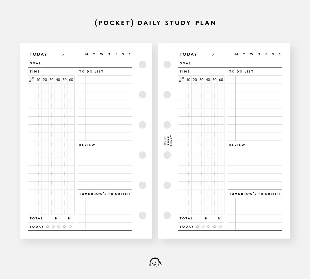 POCKET Size Daily Study Plan Printable Inserts / Agenda Printable ...