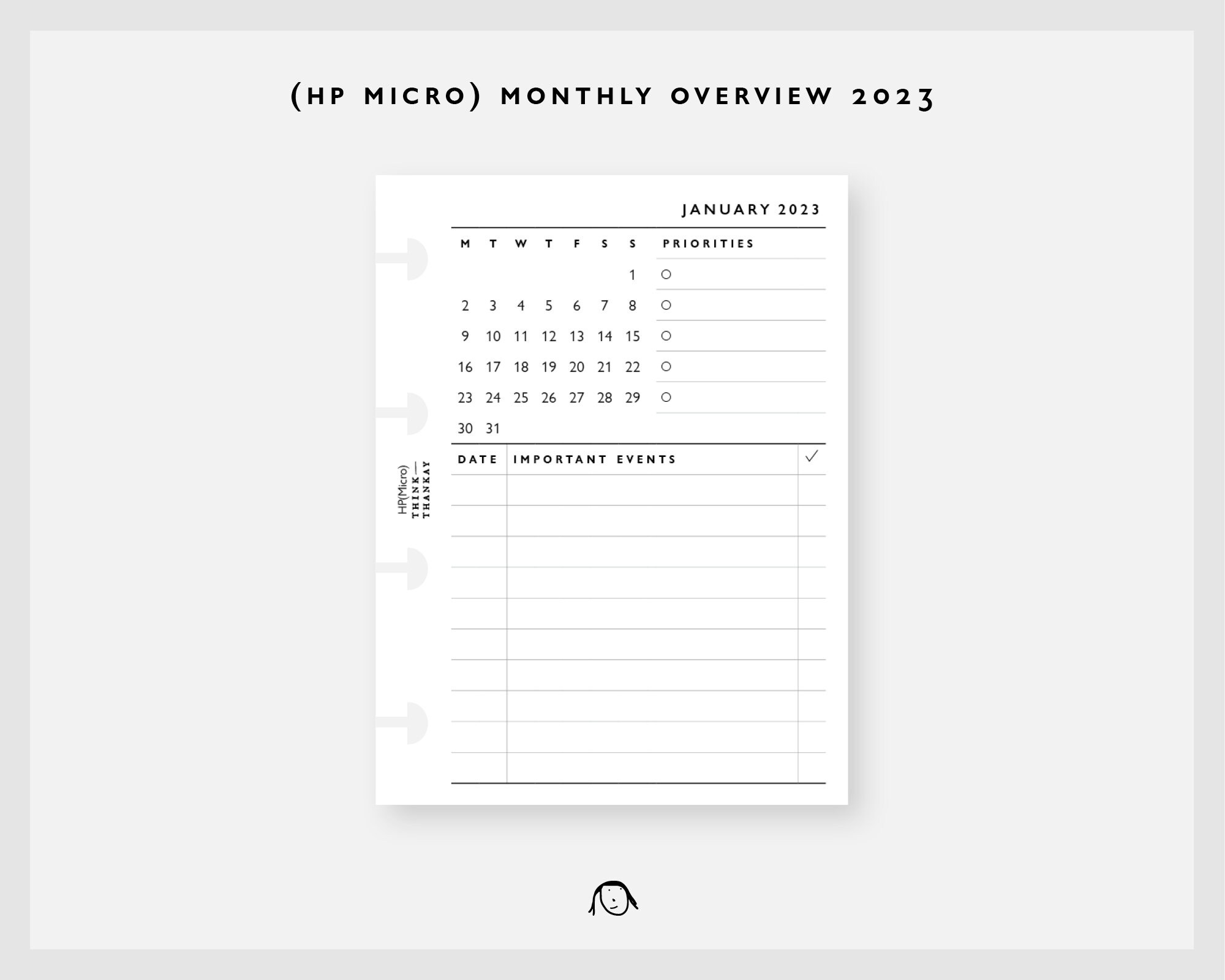 HP Micro Size Monthly Overview Plan 2023 Printable Inserts - Etsy
