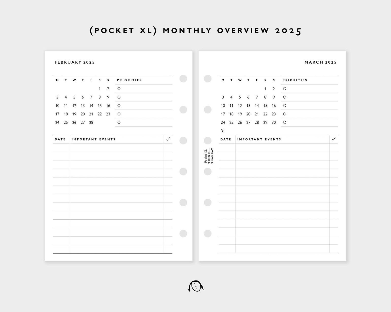 POCKET XL Size Monthly Overview Plan 2025 Printable Inserts - Etsy
