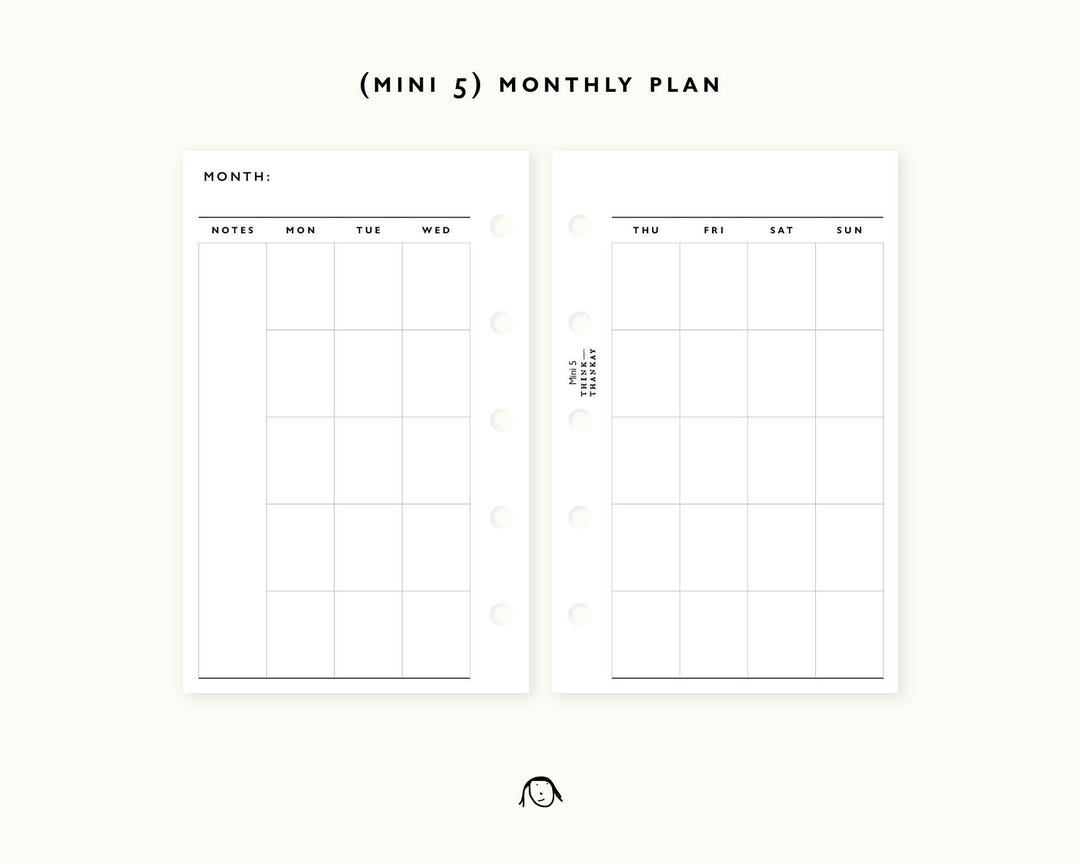 Mini 5 Monthly Planner Inserts: Undated Agenda Printable (PDF Download ...