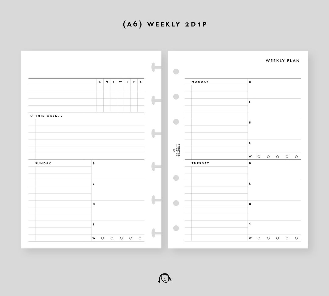 A6 Size Weekly 2D1P Printable Inserts - Etsy