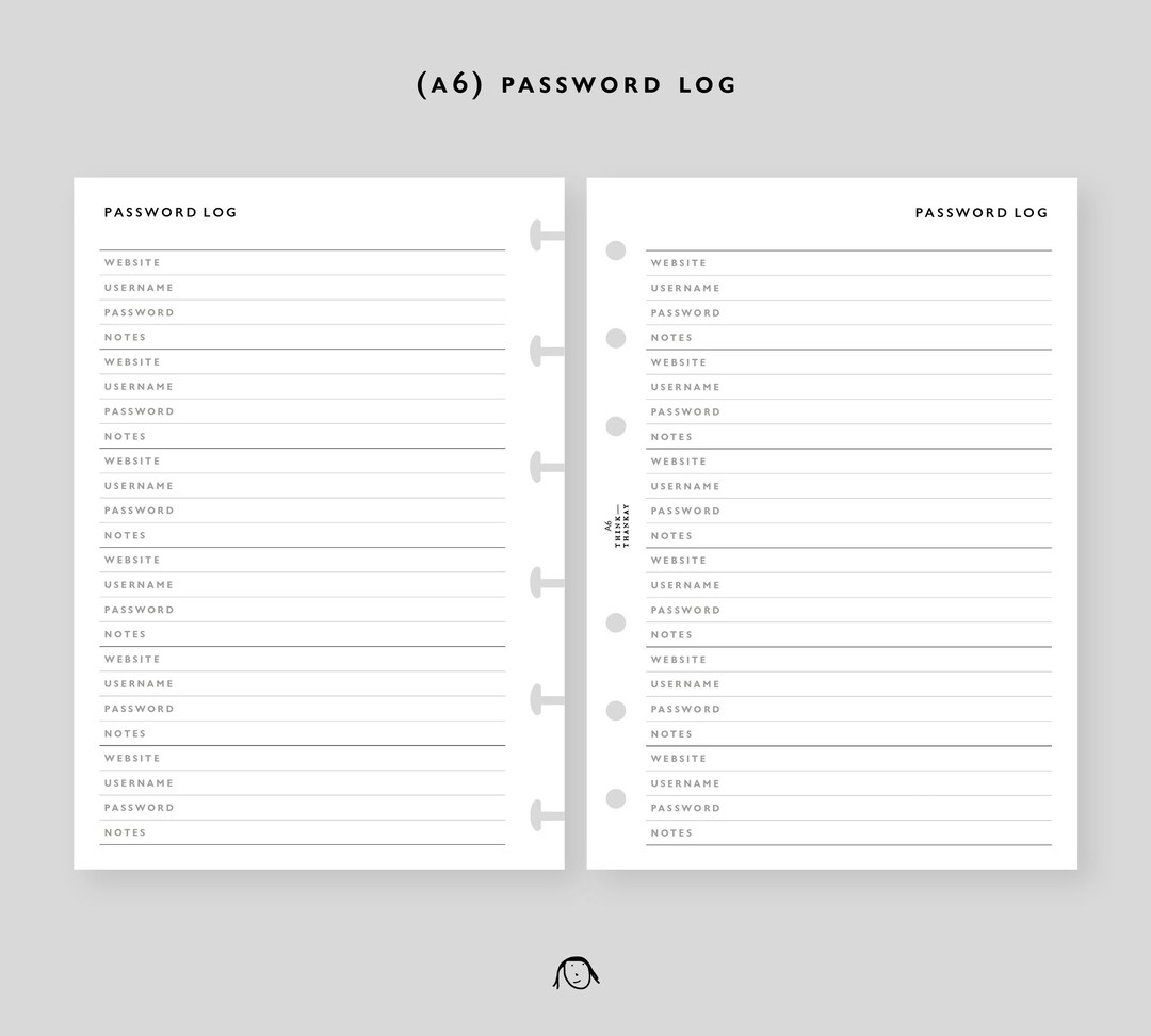 A6 Size Password Log Printable Inserts - Etsy