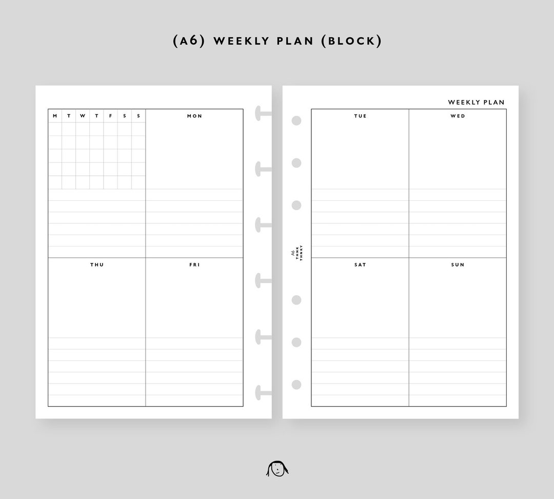 A6 Size Weekly Block Printable Inserts - Etsy