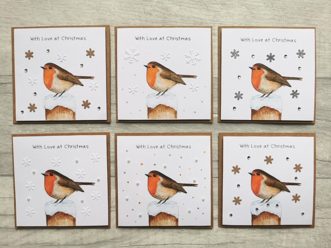 Pack of 4x4 6 Christmas Cards With Robin, Handmade Christmas Cards With ...