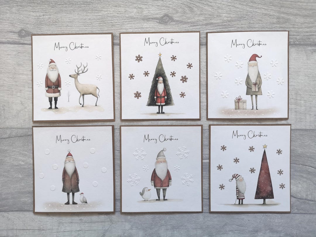 Pack of 6 Small 4x4 Christmas Cards, Pack of Handmade Christmas Cards ...