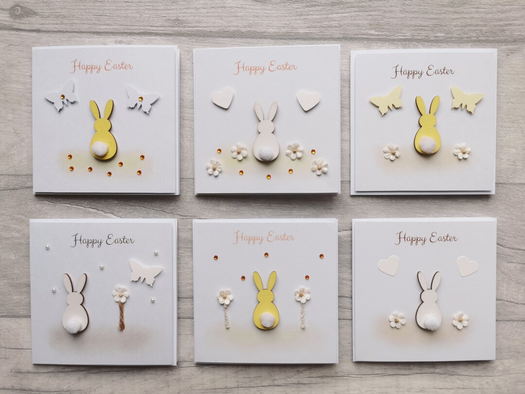 Happy Easter Cards, Pack of 6 Happy Easter Cards, 4x4in Easter Bunny ...