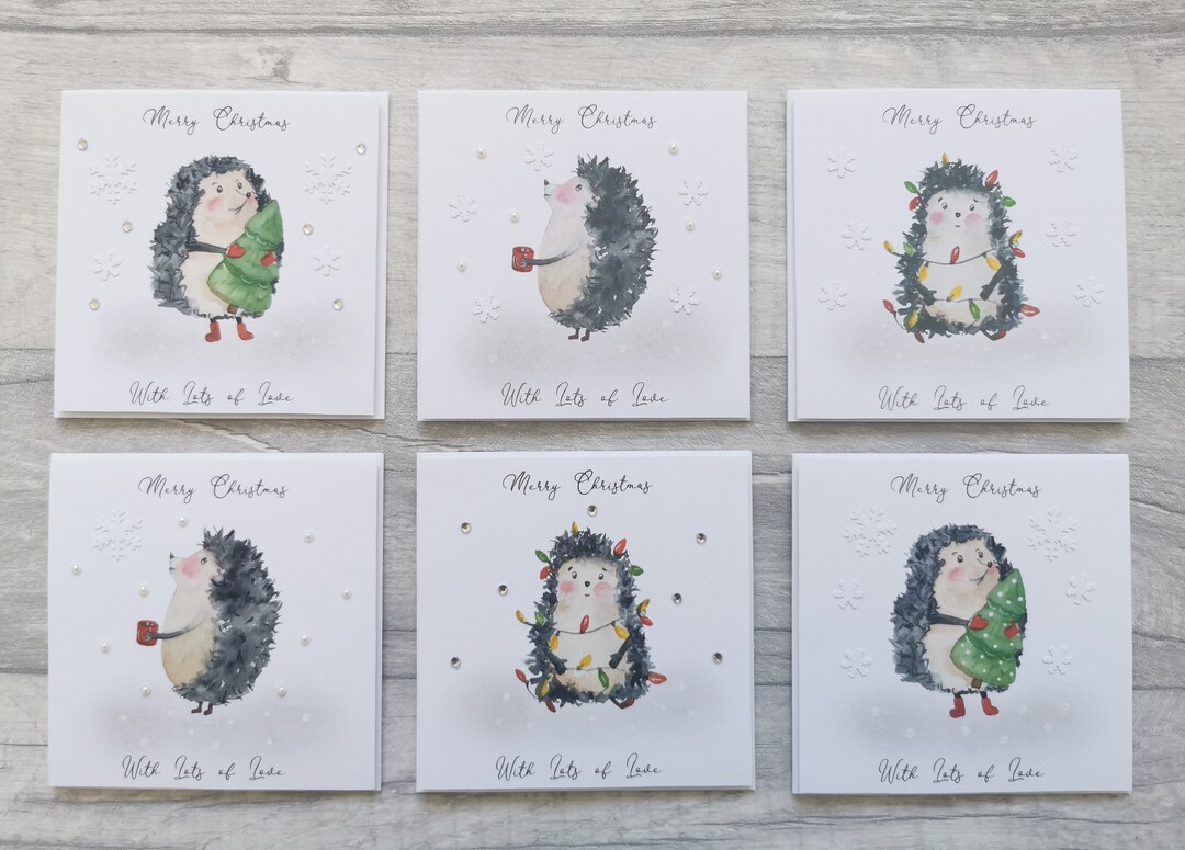 Pack of Cute Hedgehog Christmas Cards, Pack of 6 Christmas Cards, 4 X 4 ...
