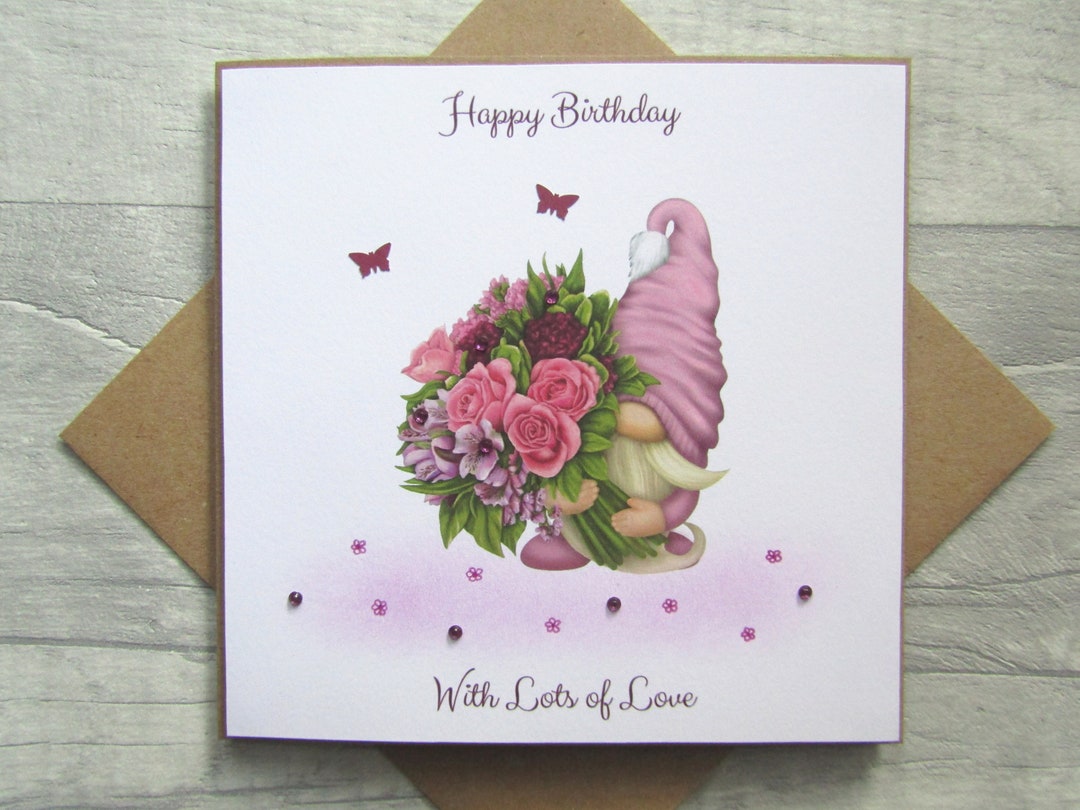 Personalised Happy Birthday Gnome Card, Mothers Day, Valentines, Thank ...