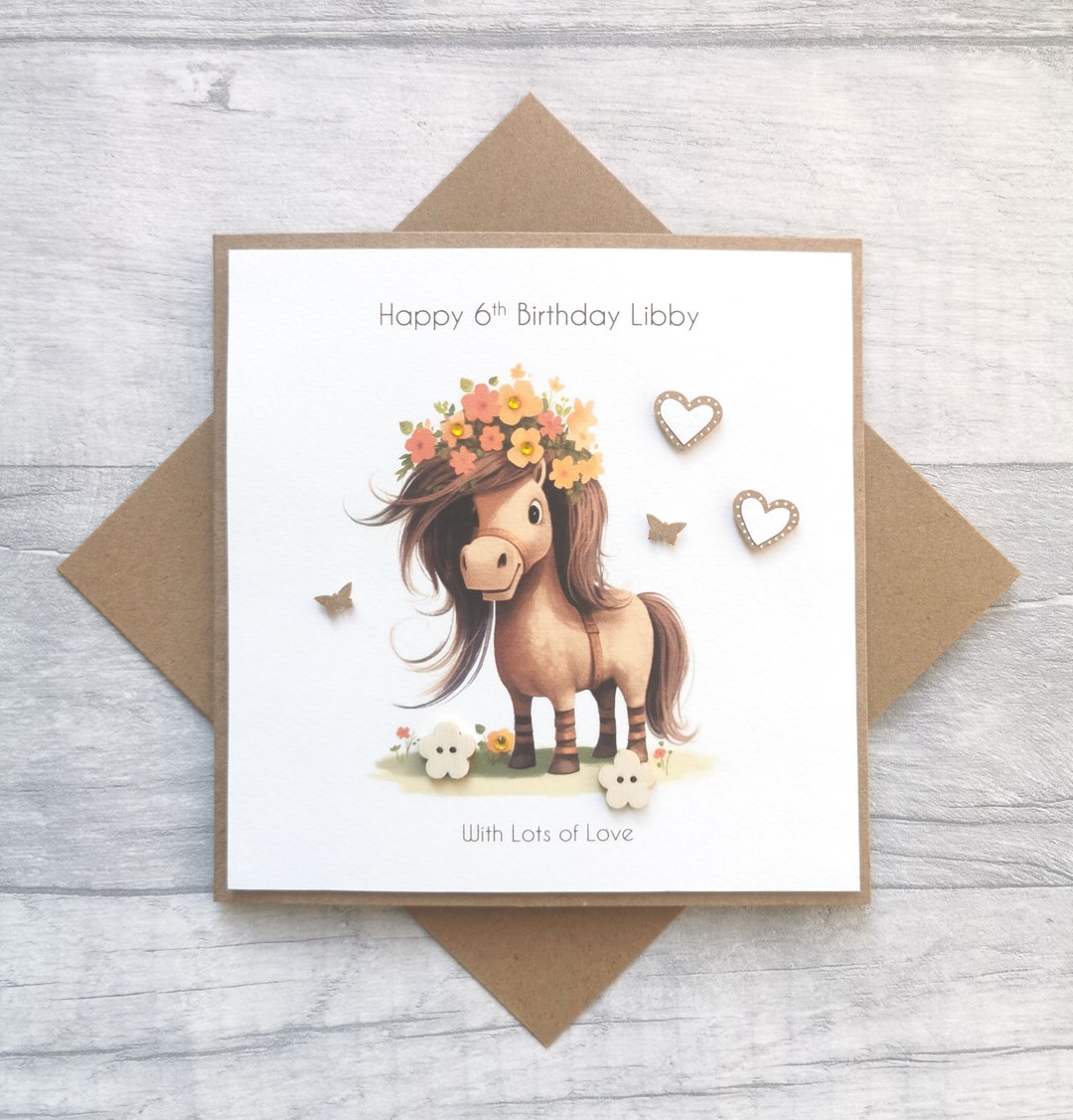 Personalised Cute Horse Birthday Card, 6th Birthday Card With a Horse ...