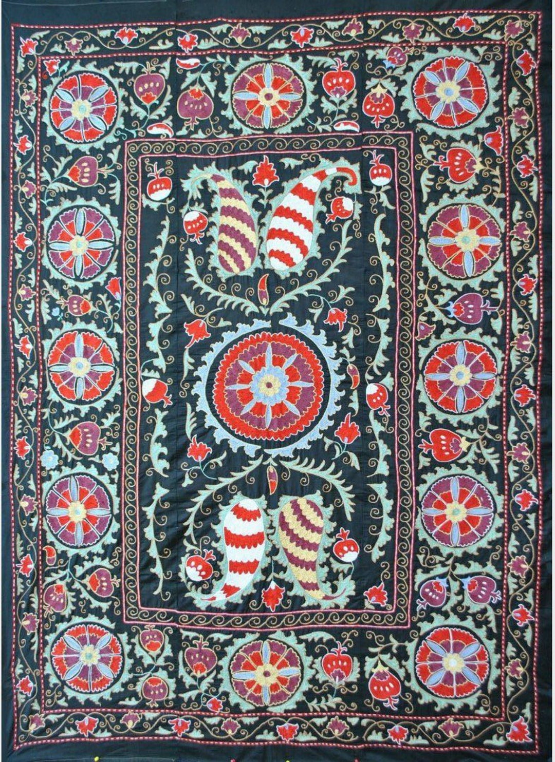 Uzbek Hand Embroidered Suzani Bedspread, Wallhanging, Tablecloth ...