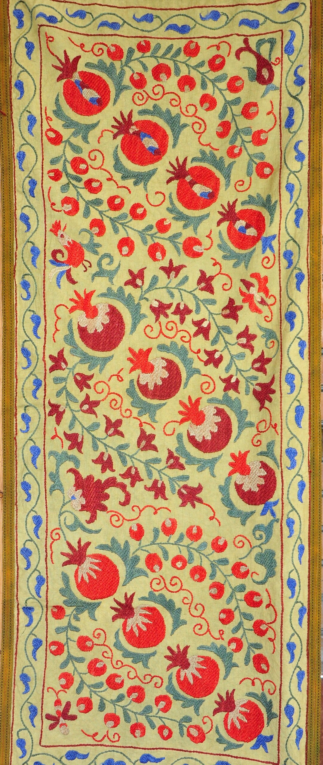 Uzbek Embroidered Room Decor Suzani, Floral Design Walhanging, Table ...