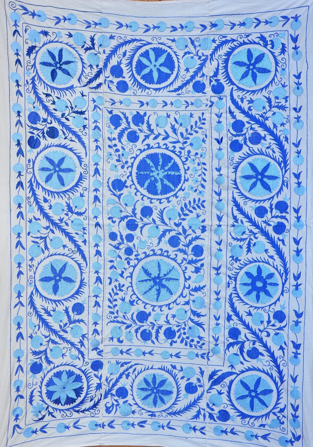 Royal Blue Uzbek Fully Hand Embroidered Bedspread Suzani Wallhanging ...