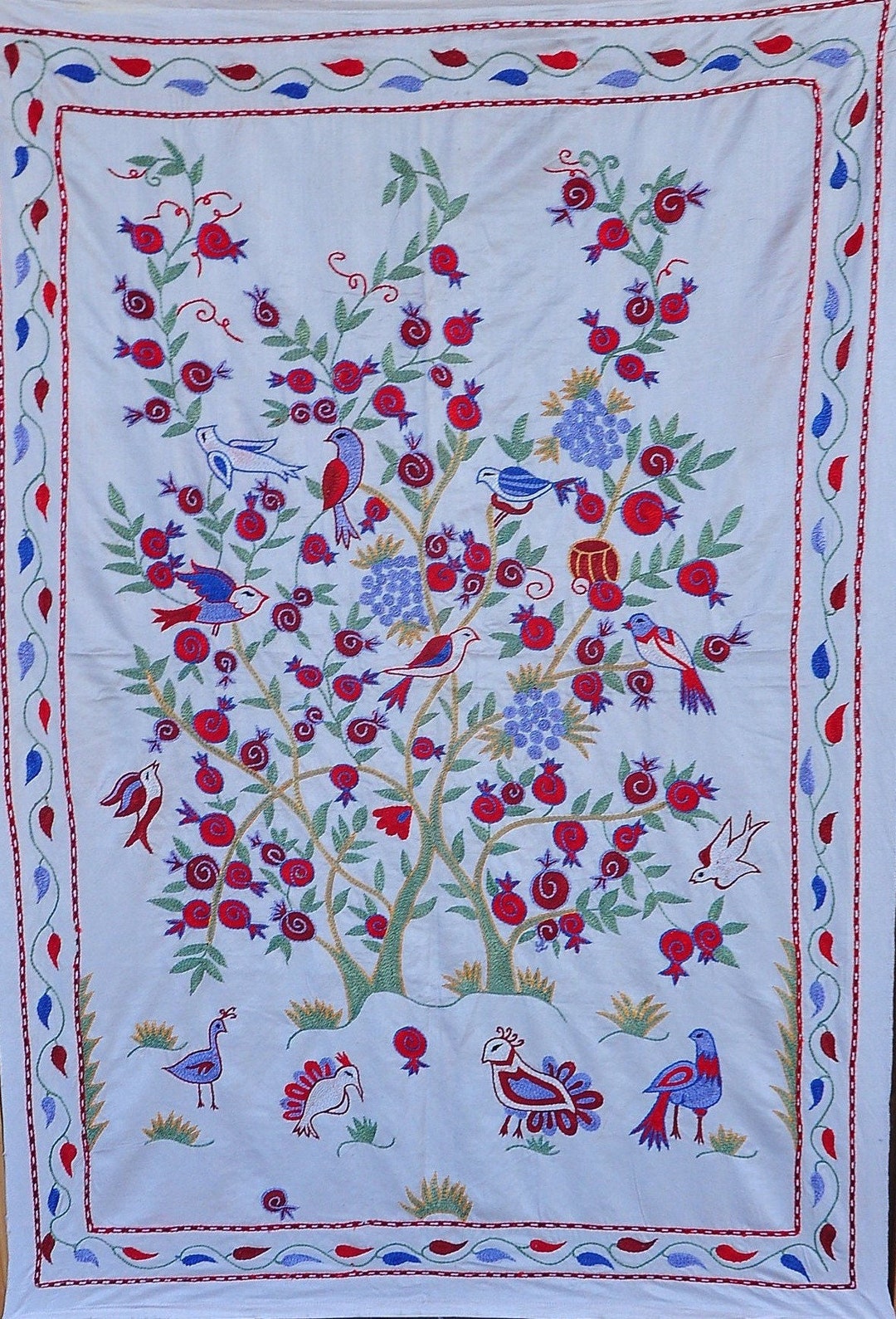 Central Asia Tree of Life Silk on Silk Suzani Wall Hanging 100% Hand ...