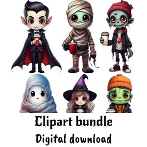 Cute PNG Halloween Characters Bundle Dracula, Frankenstein, Ghost ...