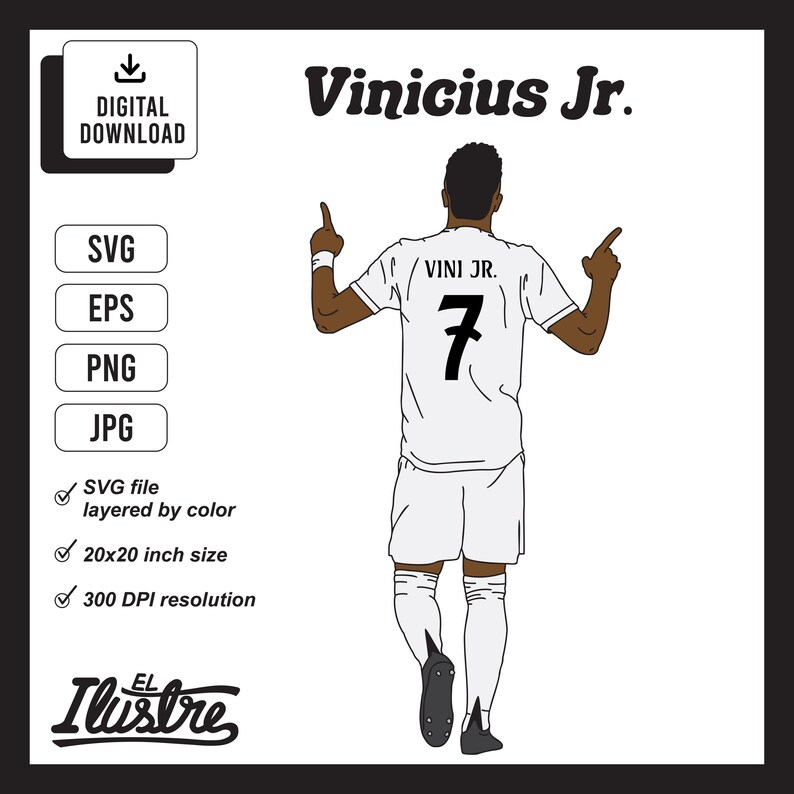 Vinicius Jr, Real Madrid SVG File, Soccer Svg File, EPS, PNG, Jpg ...