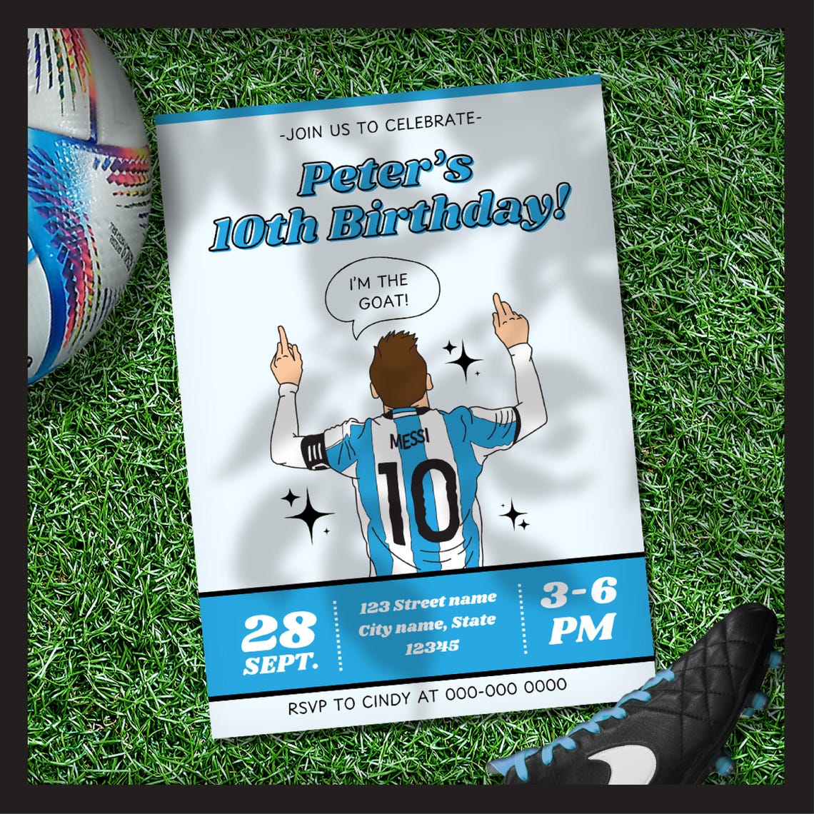 Messi Birthday Invitation Card, Editable Birthday Template, Printable ...