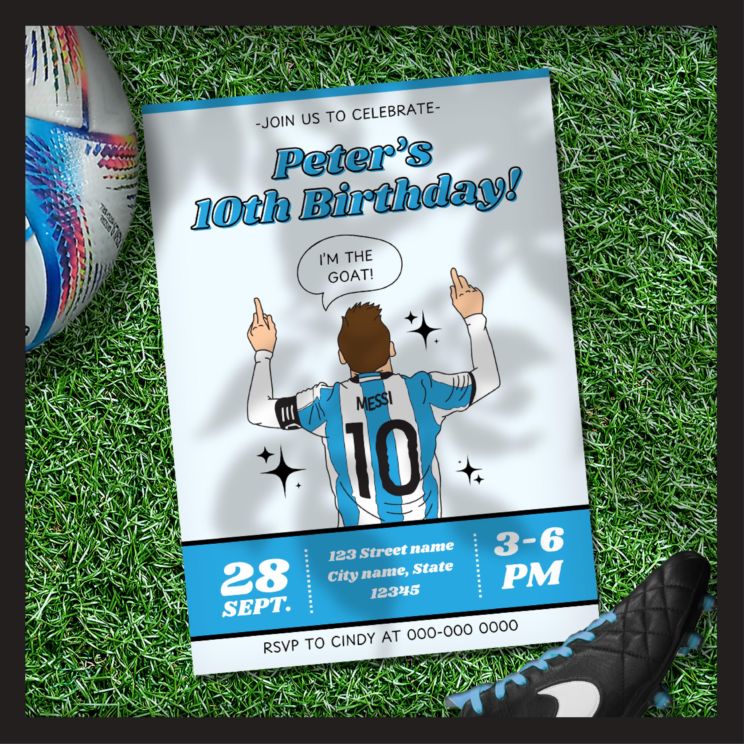 Messi Birthday Invitation Card, Editable Birthday Template, Printable ...