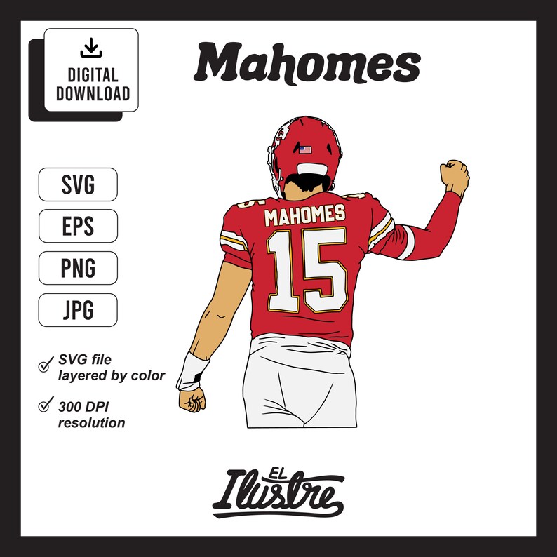 Mahomes Football SVG Cutting File, EPS, PNG, Jpg, Clipart, High ...
